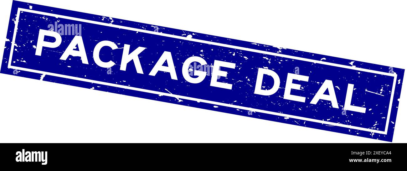 Grunge blue package deal word square rubber seal stamp on white ...