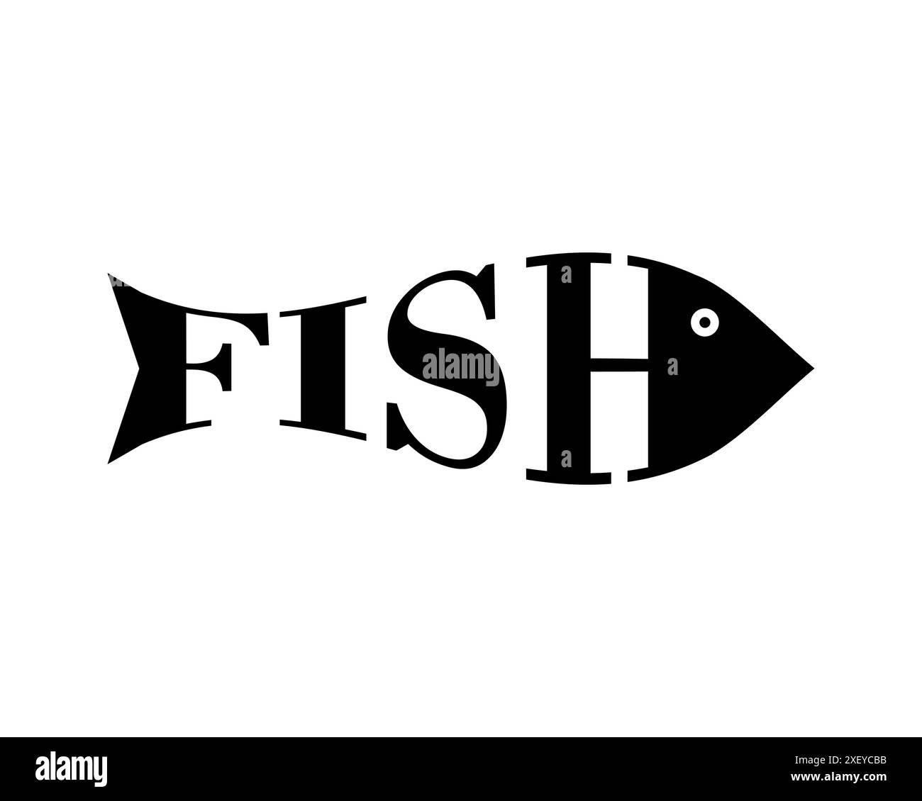 Fish vector logo. Inscription and icon fish. Black silhouette on white ...