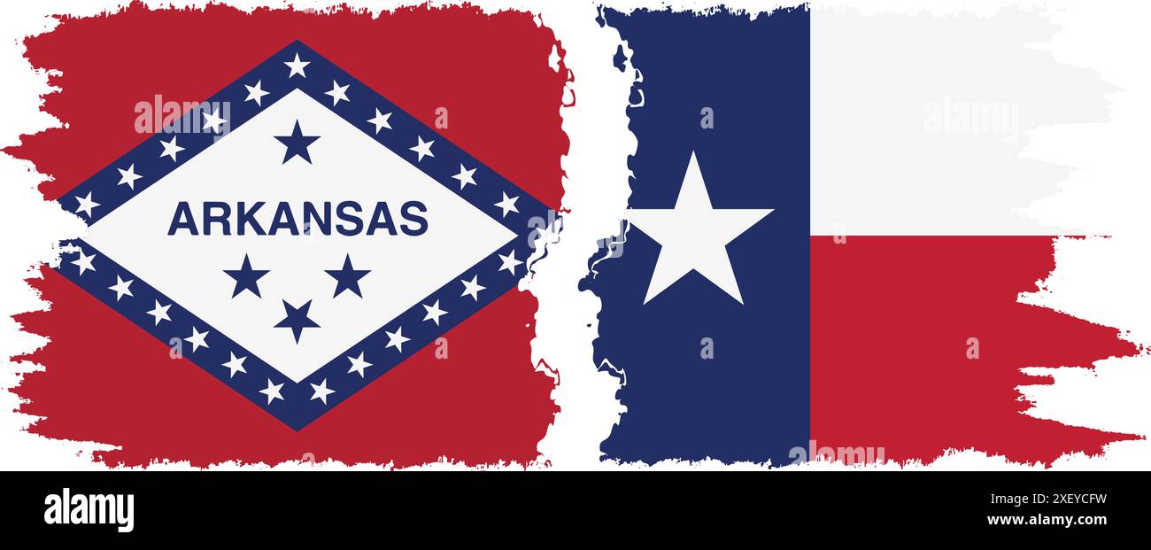 Texas and Arkansas states grunge brush flags connection, vector Stock ...