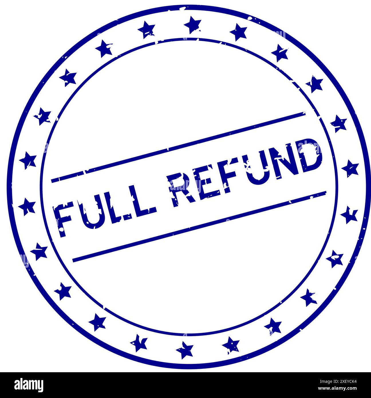 Grunge blue full refund word round rubber seal stamp on white ...