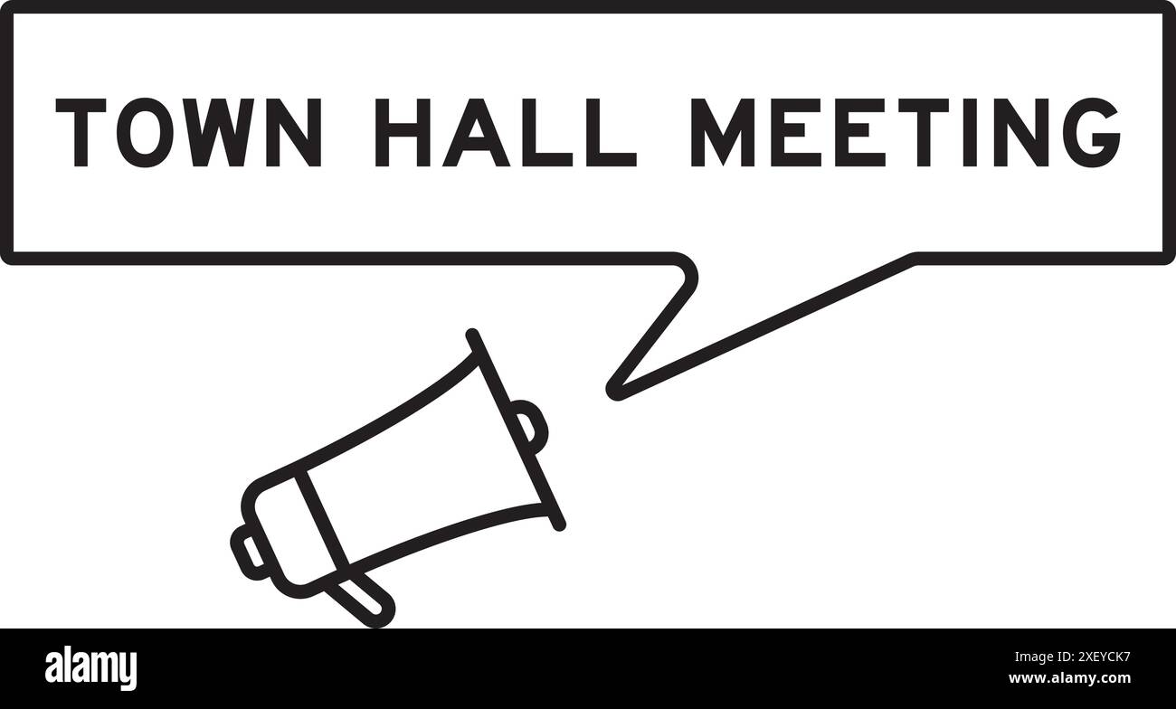 Megaphone icon with speech bubble in word town hall meeting on white ...