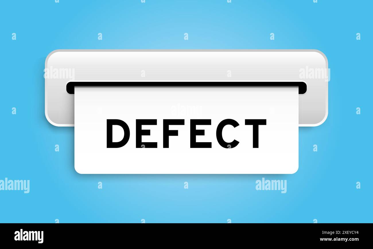 White coupon banner with word defect from machine on blue color ...