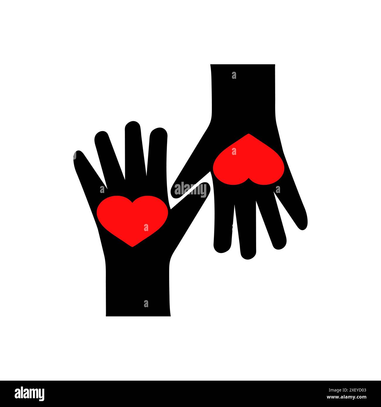 Two hands with heart symbol. Love sign. Vector logo. Black silhouette ...