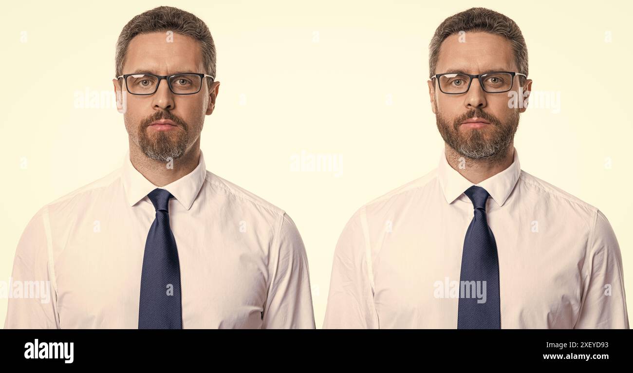 two guy face stubble collage before and after isolated on white. guy ...