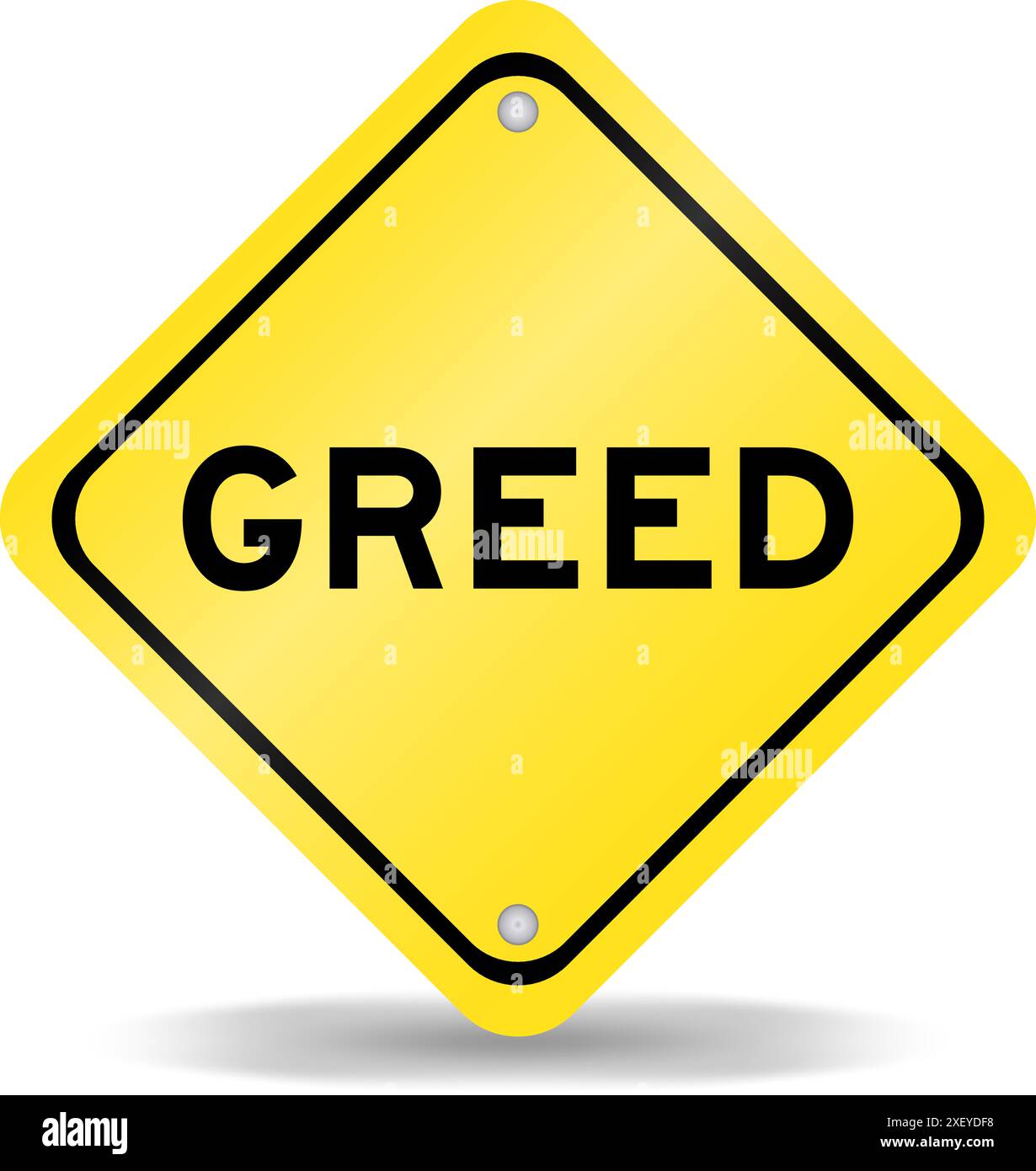 Yellow color transportation sign with word greed on white background ...