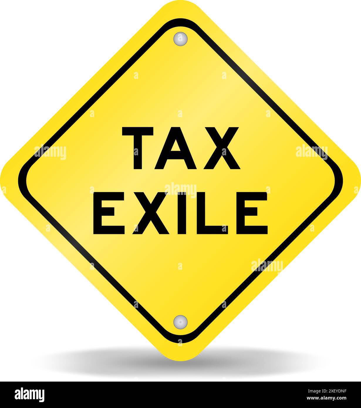 Yellow color transportation sign with word tax exile on white ...