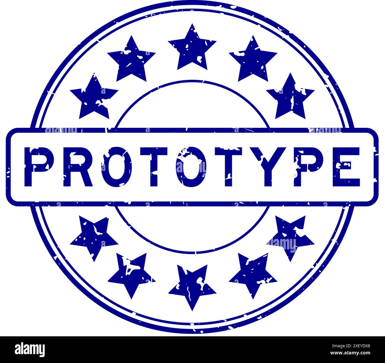 Grunge blue prototype word with star icon round rubber seal stamp on ...