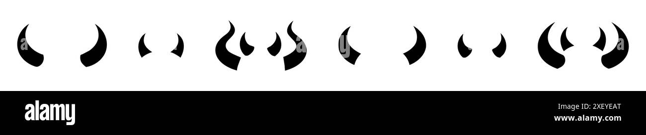 Set of Black silhouettes of devil horns with curved shape design. Demon ...