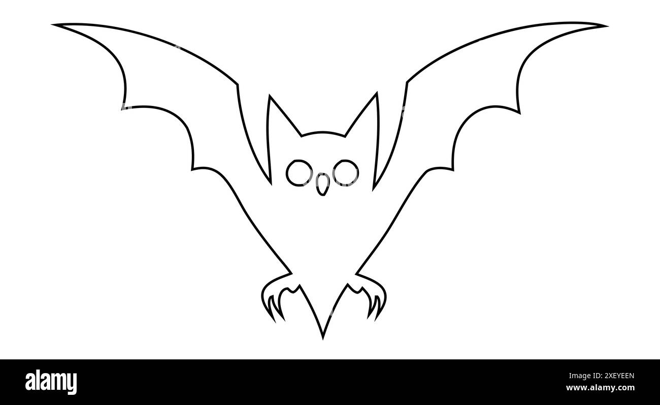Black outline of bat with spread wings isolated on white background ...
