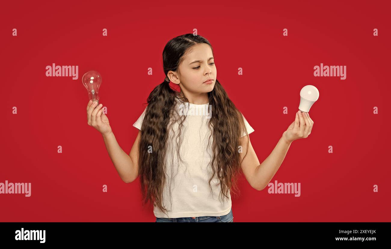 teen girl with lightbulb on background. photo of teen girl with ...