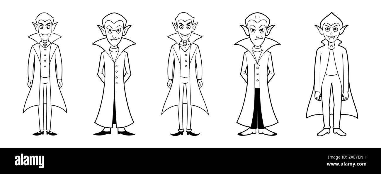 Set of Black outlines of vampires isolated on white background. Concept ...