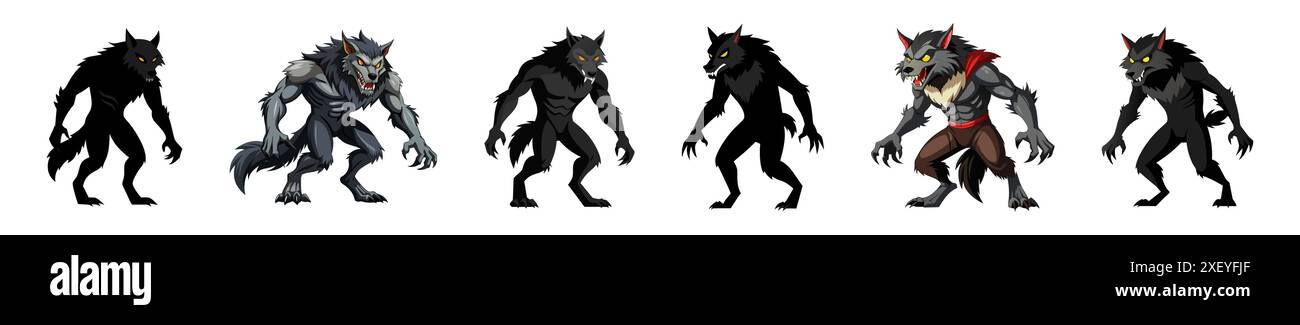 Set of cartoon werewolves isolated on a white background. Concept of ...