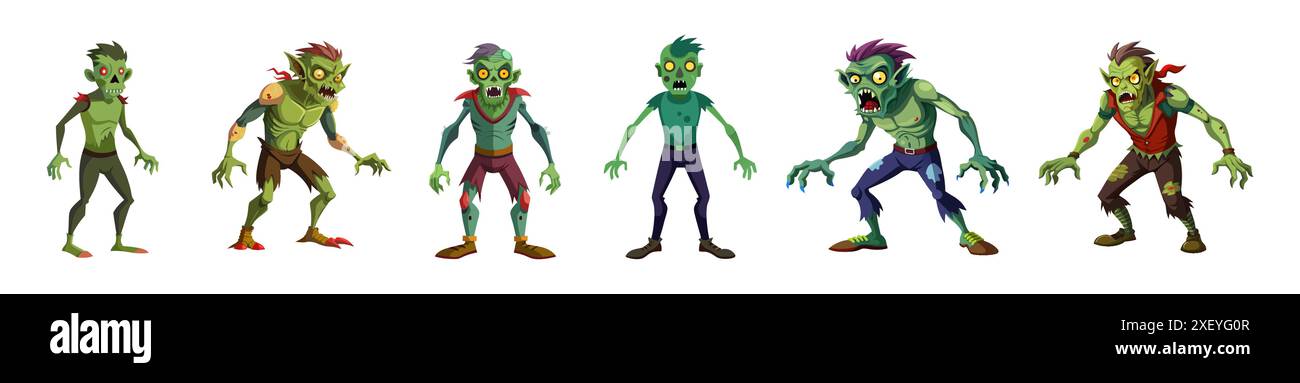 Set of scary cartoon zombies isolated on a white background. Concept of ...