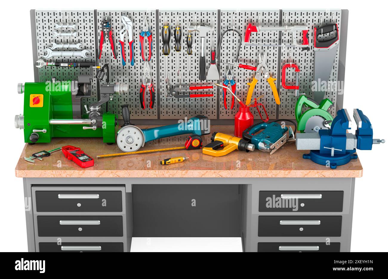 Maintenance work table with construction tools and equipment, 3D ...