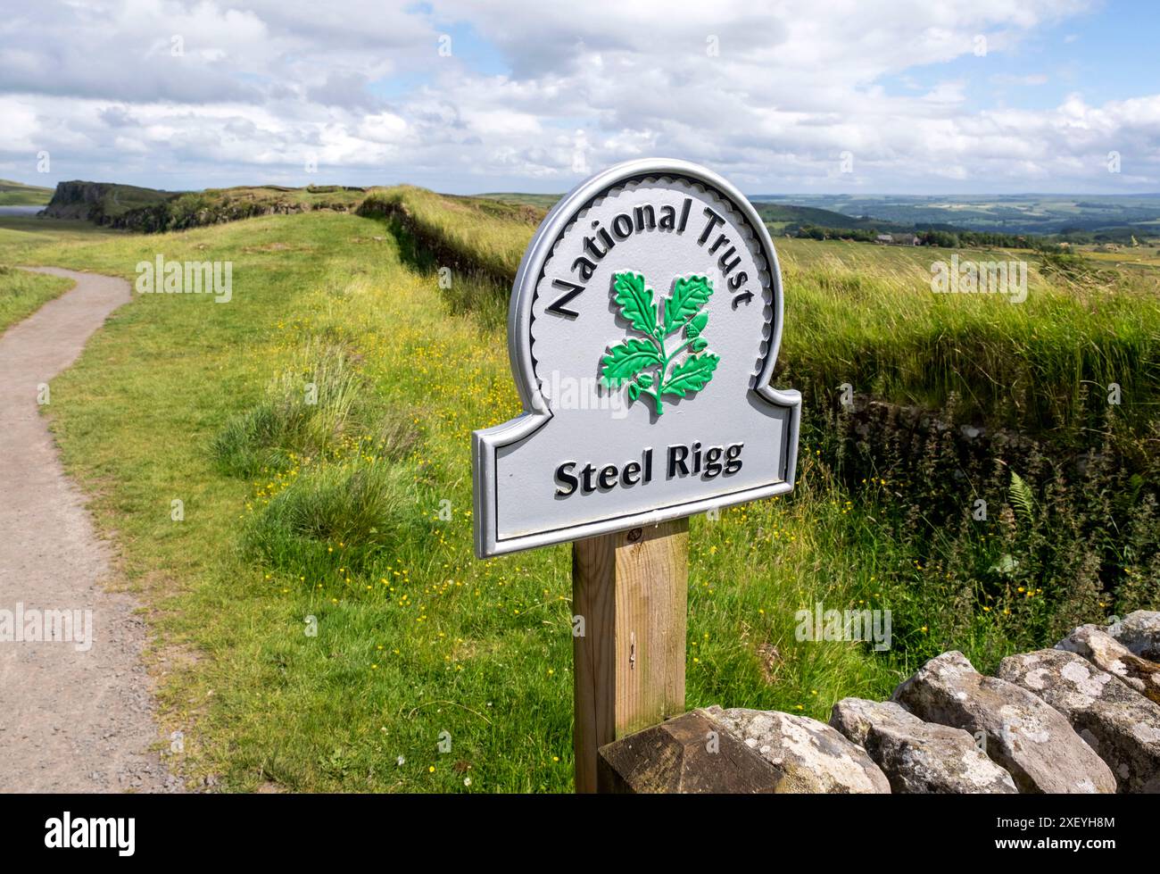 View looking east along Hadrian's Wall from Steel Rigg, Northumberland ...