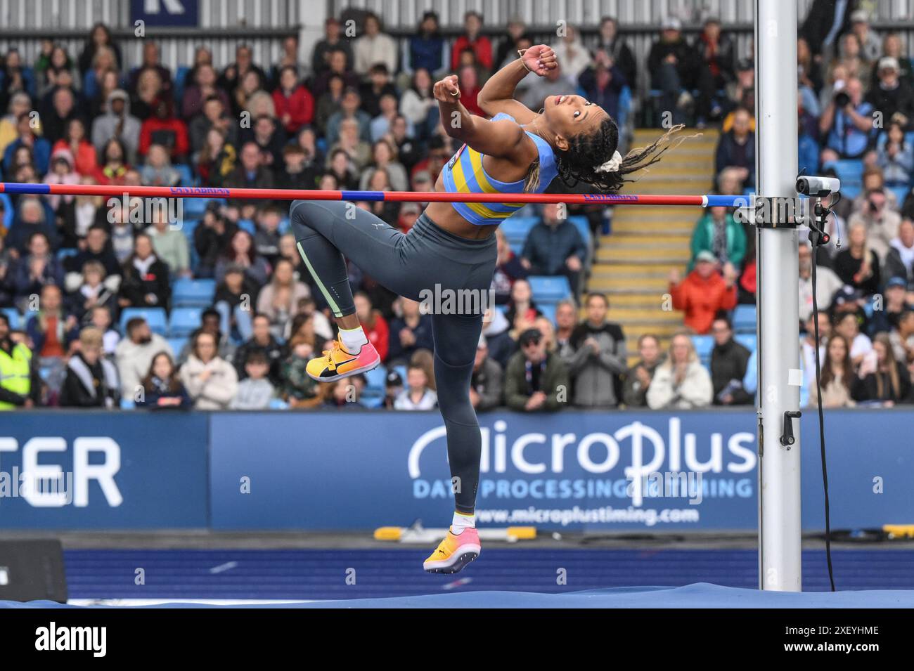 Morgan Lake in the high jump during the Microplus UK Athletics ...