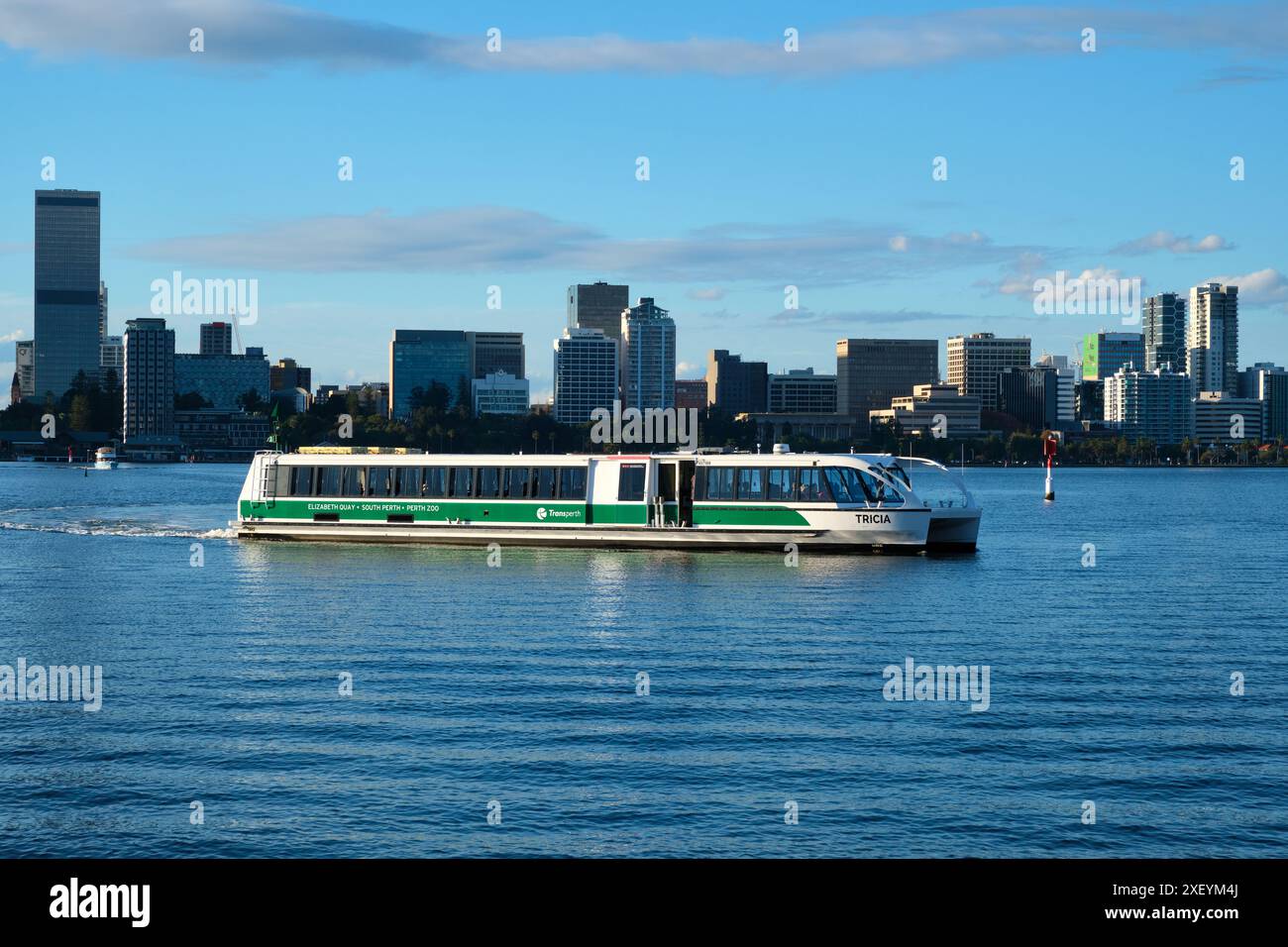 The Transperth ferry, named Tricia, crossing the Swan River from ...