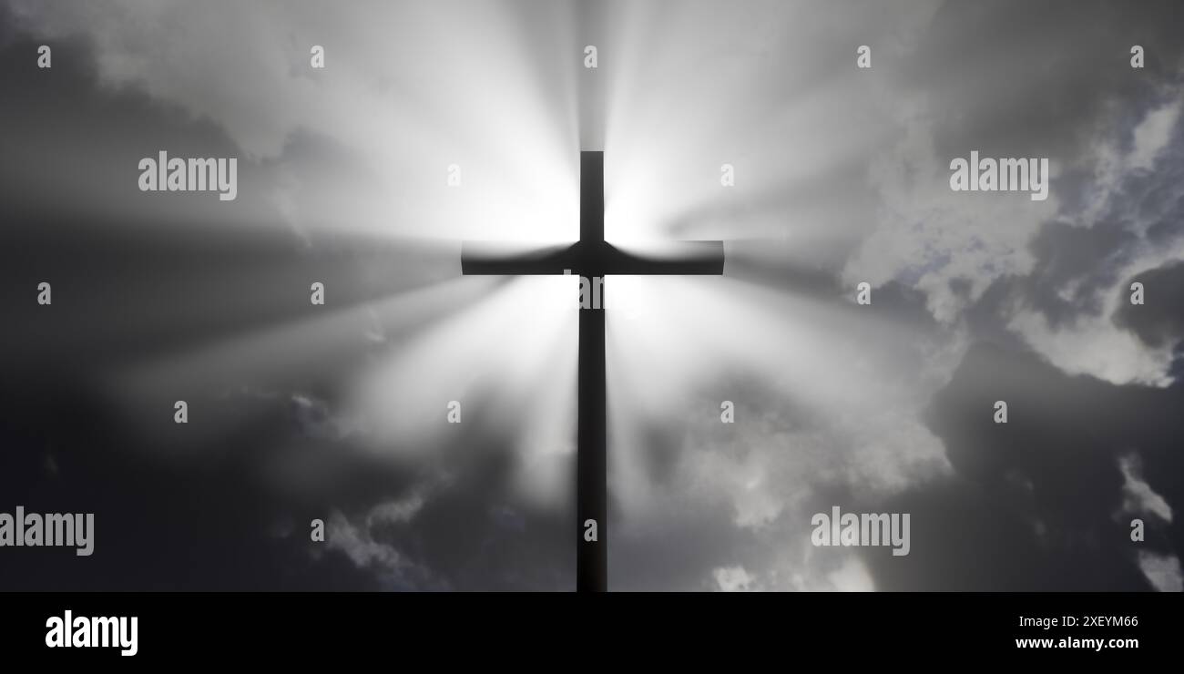 Jesus Christ christian crucifix or cross in front of stormy sky with ...