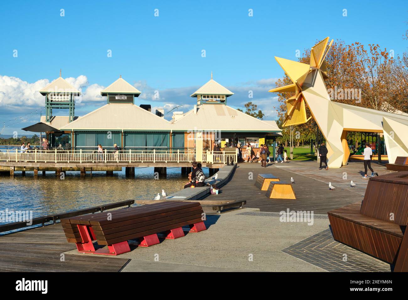 The South Perth foreshore and piazza, frilled neck lizard sculpture and ...