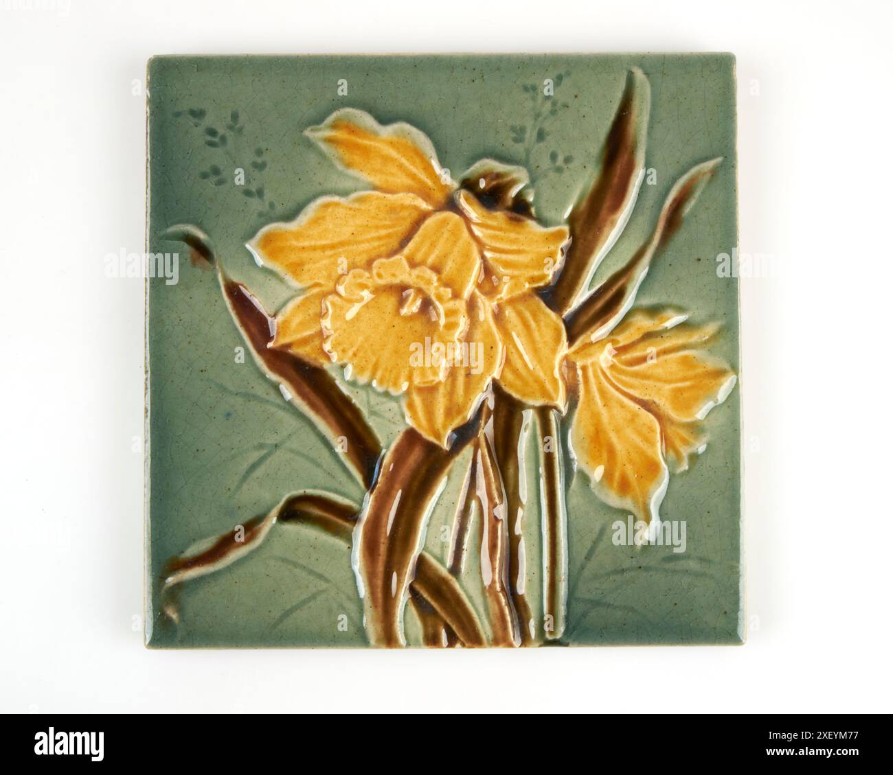Antique 1900s English Art Nouveau H.A. Ollivant daffodil pottery tile ...