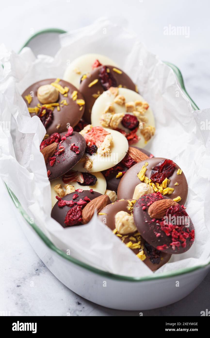 Handmade vegan different types of chocolate with superfoods. Healthy ...