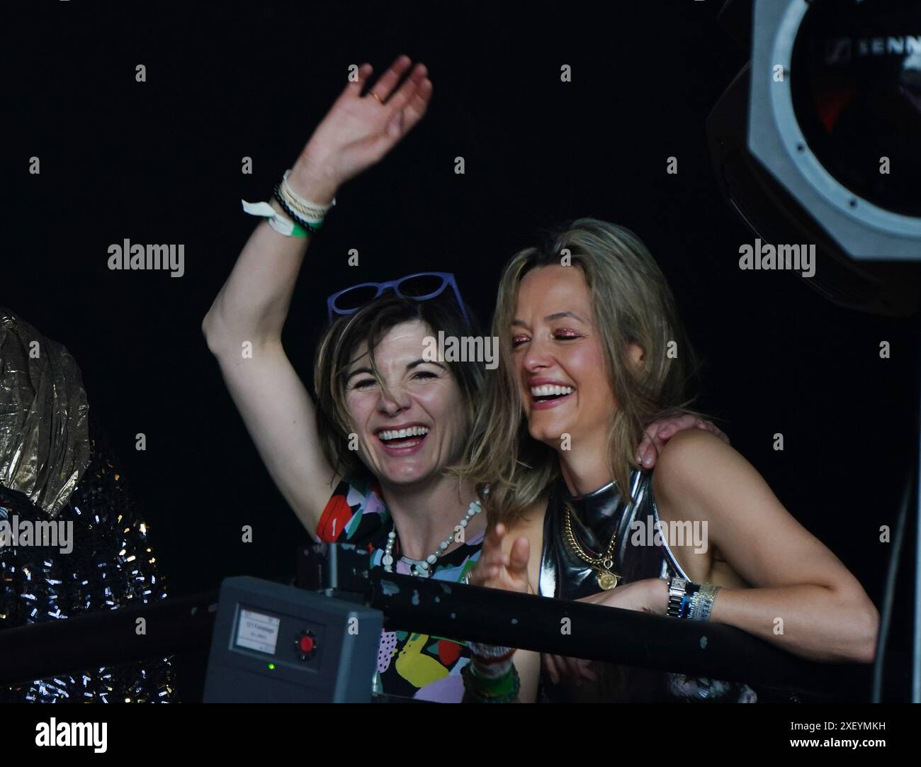 Jodie Whittaker (left) watching Paloma Faith performing on the Pyramid ...