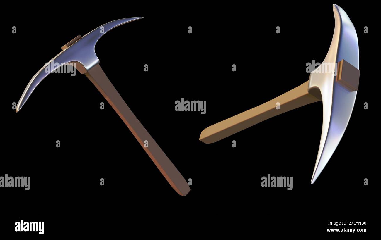 a 3D rendering of pickaxes. Pickaxes are tools that are used for ...