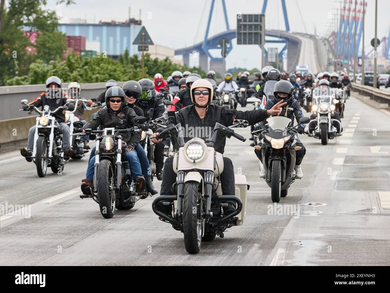 30 June 2024, Hamburg: Participants in the Hamburg Harley Days Parade ...