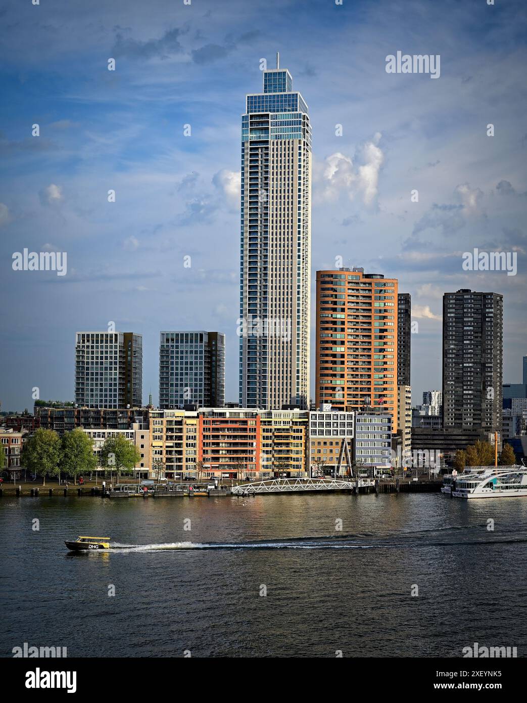 Tall buildings beside the New Meuse river in the centre of Rotterdam ...