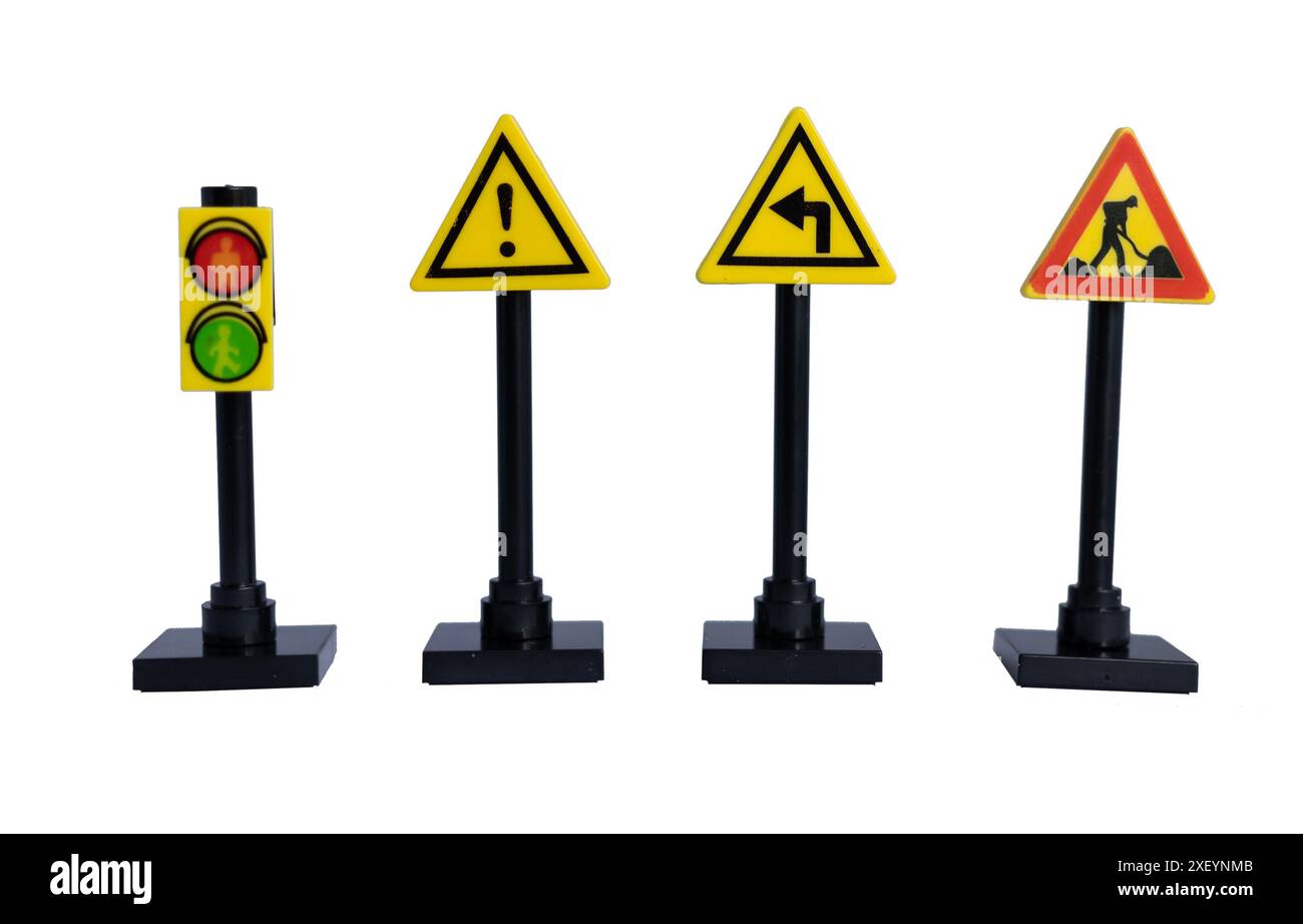Set of danger traffic signs, on white. Concepts traffic light, other ...