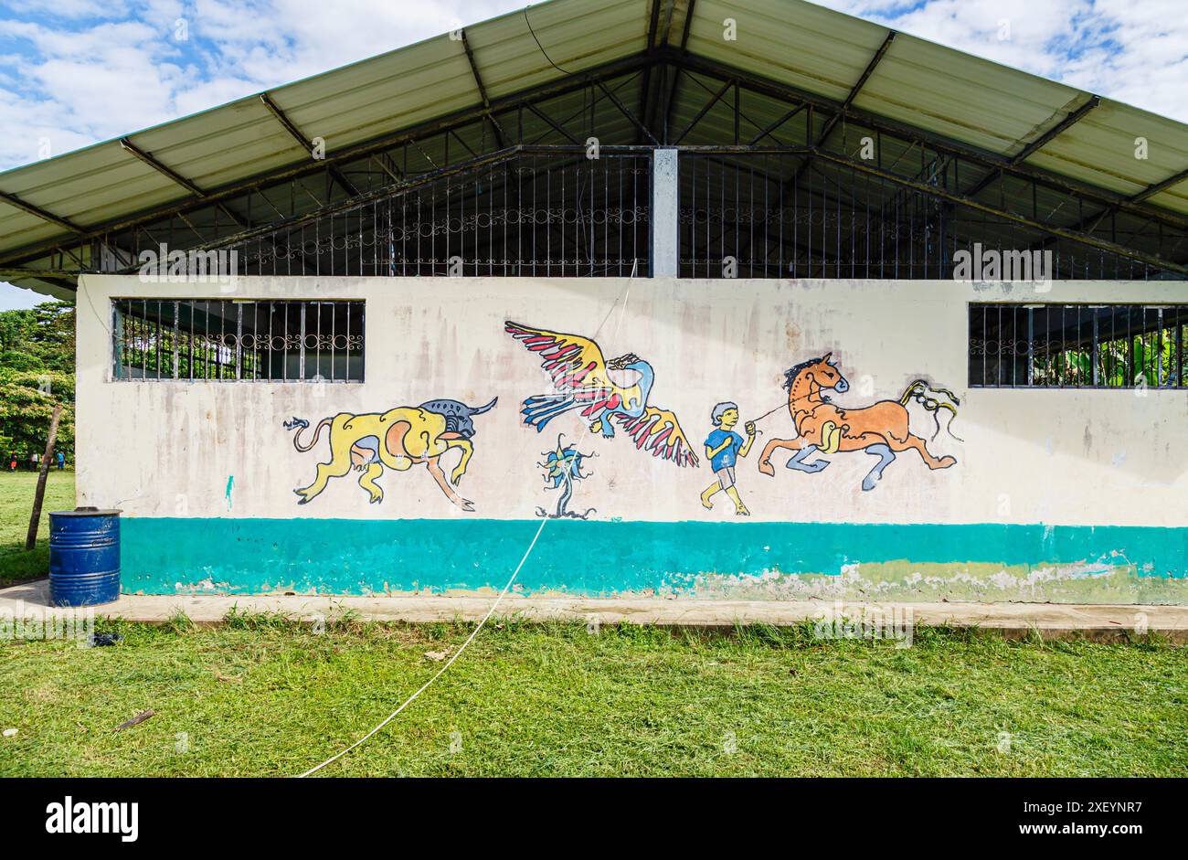 Animal paintings on teh wall of a building at the Pilchi Community on ...