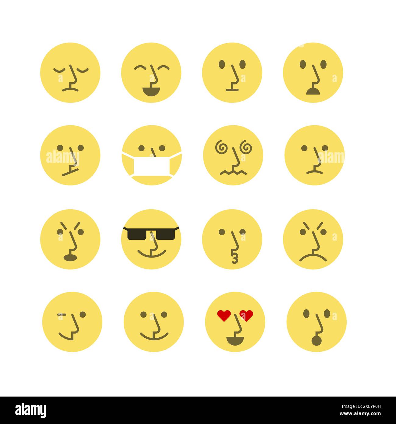 Naive stylish abstract emoji with various expressions. Set of faces ...