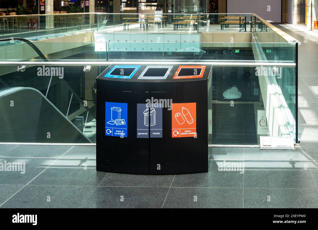 Selective trash bins in Metquarter Liverpool Stock Photo - Alamy