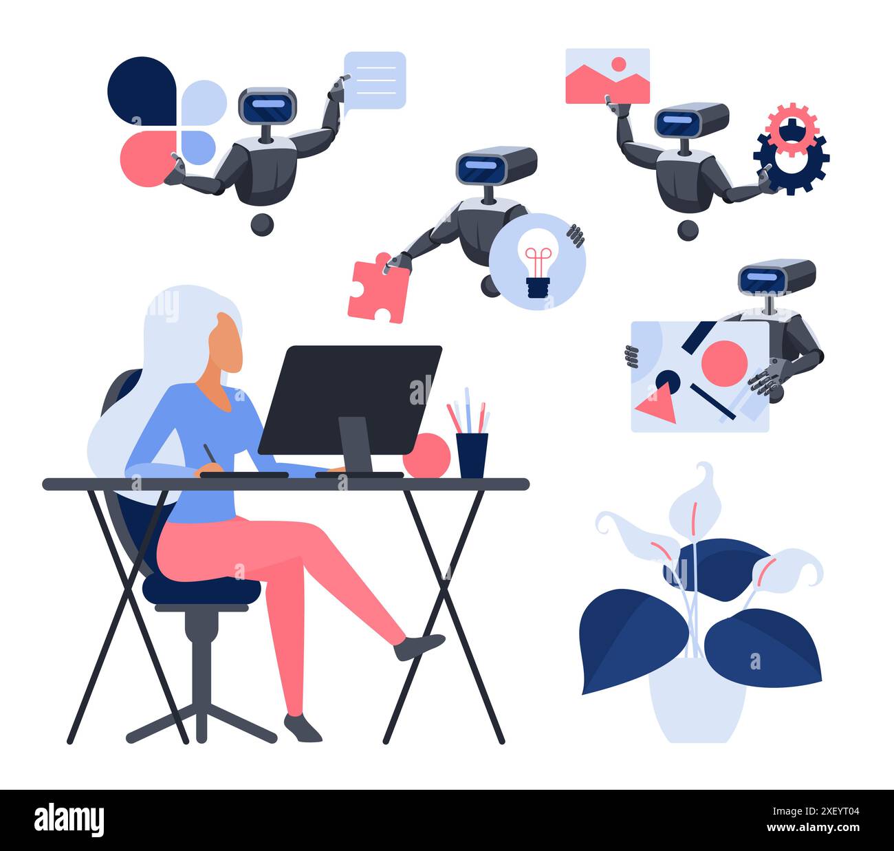 AI assistant support for designer, machine learning. Team of robots ...