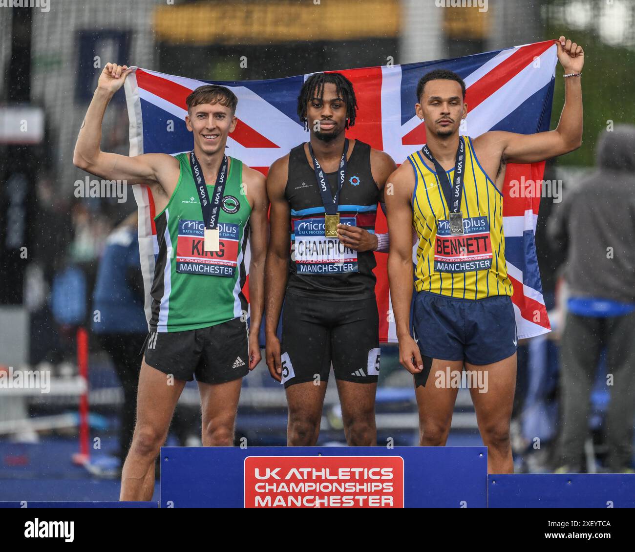David King, Daniel Goriola and Sam Bennett win medals in the mens 110m ...