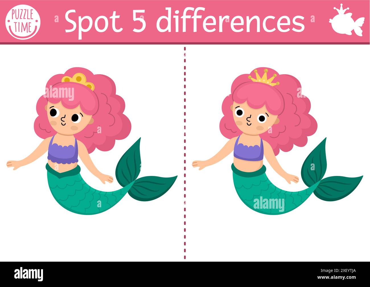 Find differences game for children. Mermaid educational activity with ...