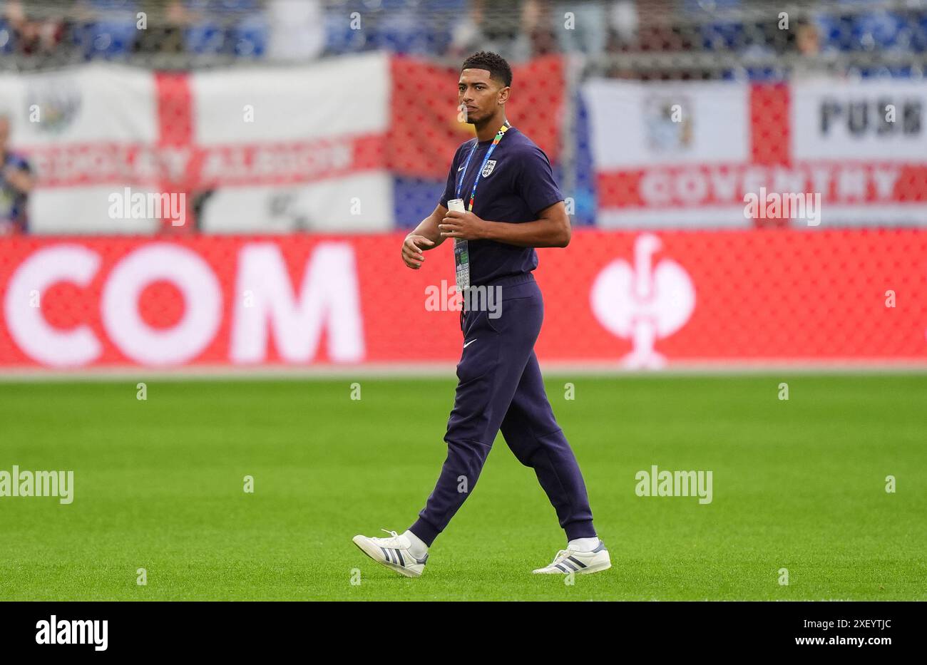 England's Jude Bellingham inspects the pitch ahead of the UEFA Euro ...