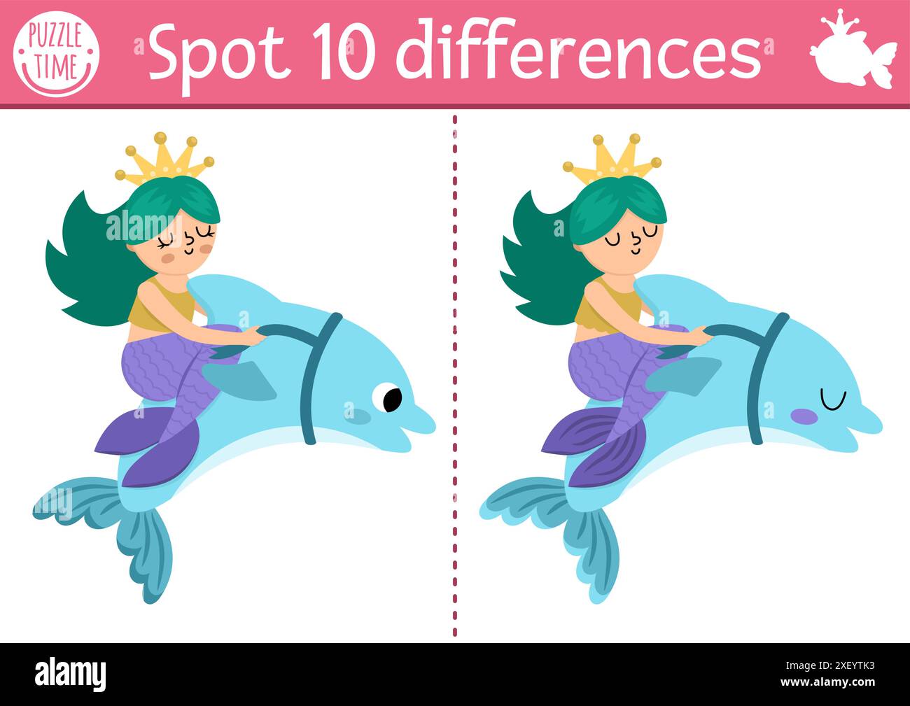 Find differences game for children. Mermaid educational activity with ...