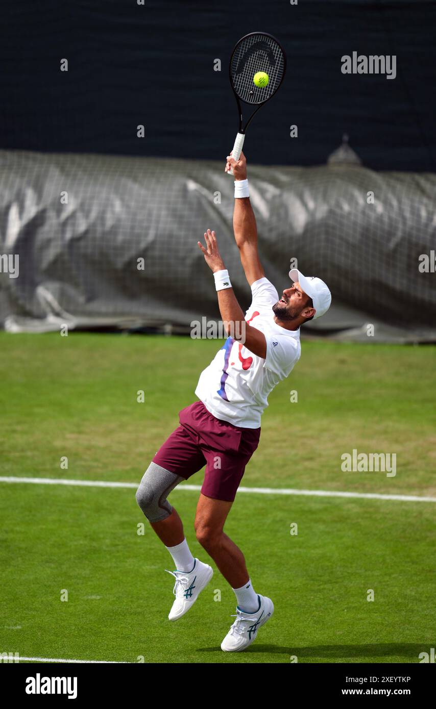 Novak Djokovic during a training session at the All England Lawn Tennis ...