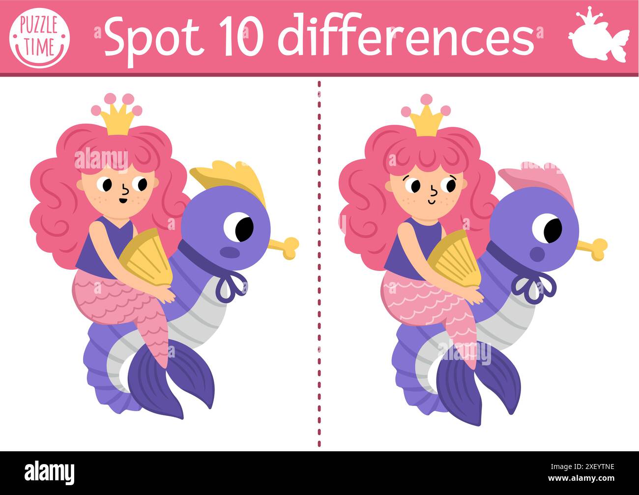 Find differences game for children. Mermaid educational activity with ...