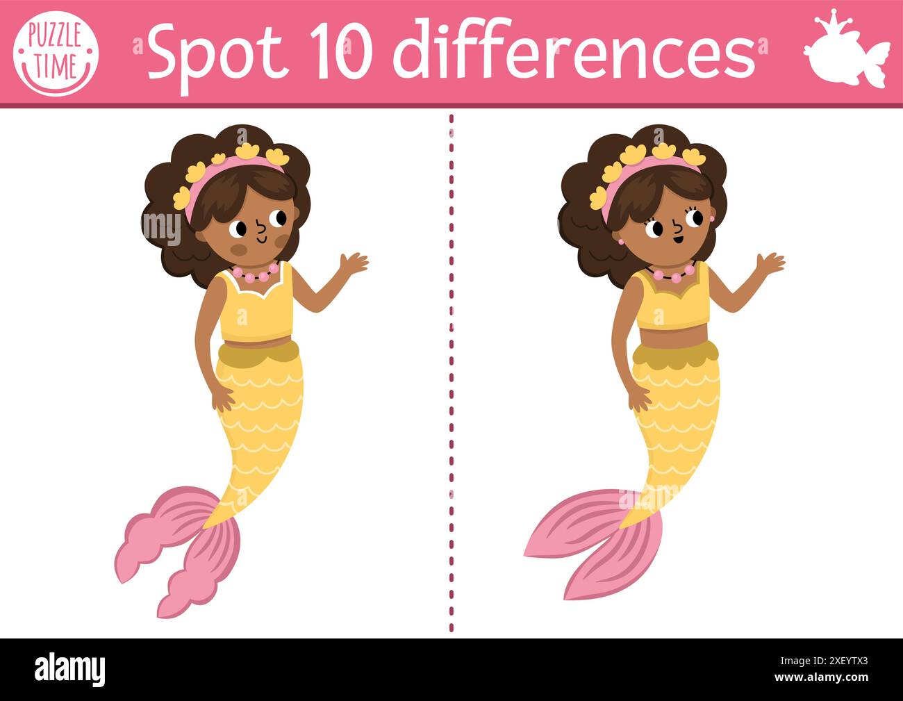 Find differences game for children. Mermaid educational activity with ...