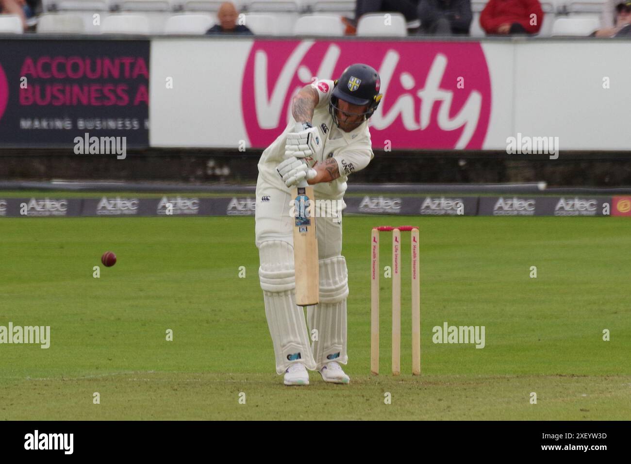 Chester le Street, 30 June 2024. Ben Stokes batting for Durham against ...