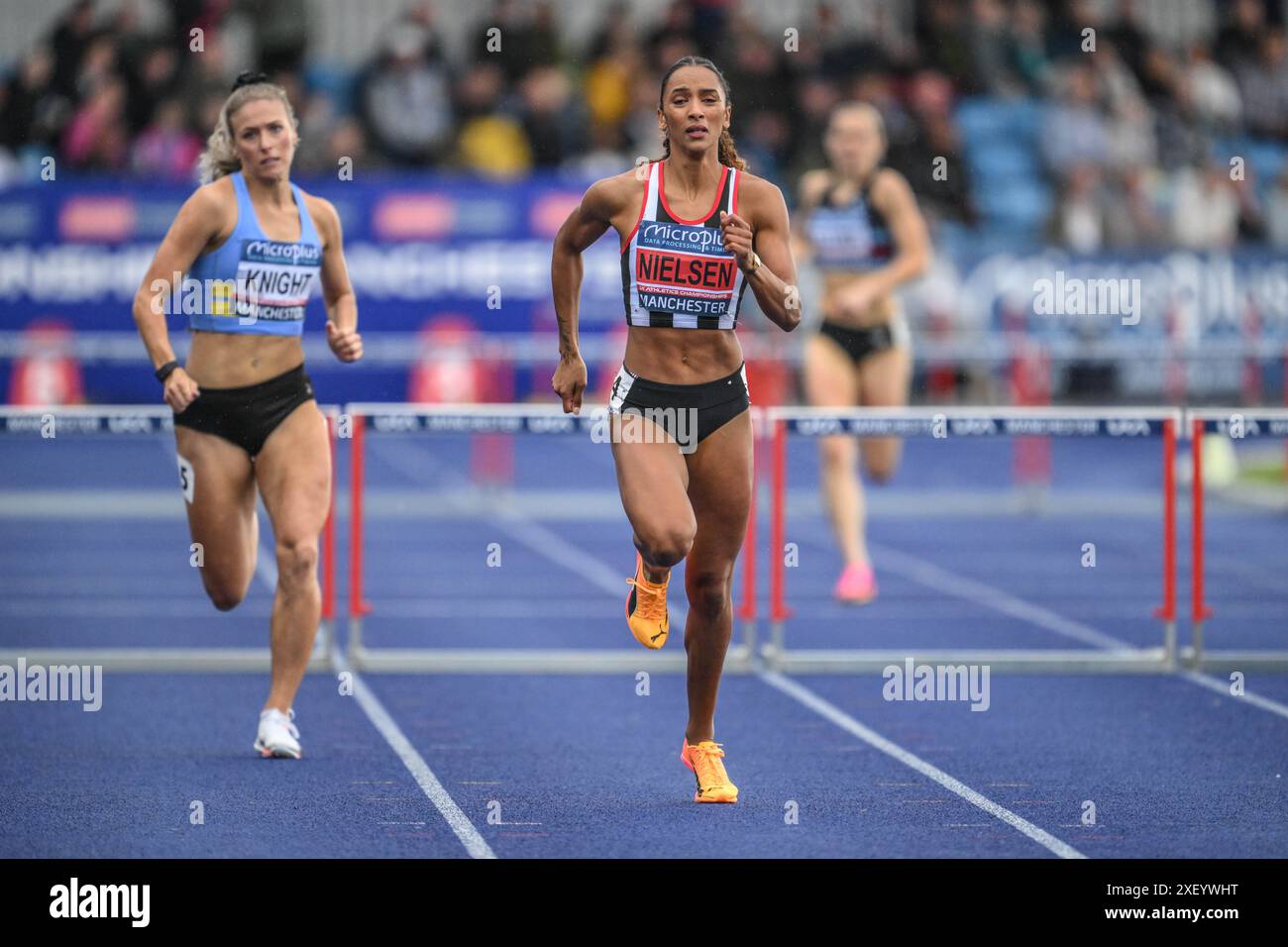 Lina Nielsen leads the women’s 400m hurdle final during the Microplus ...