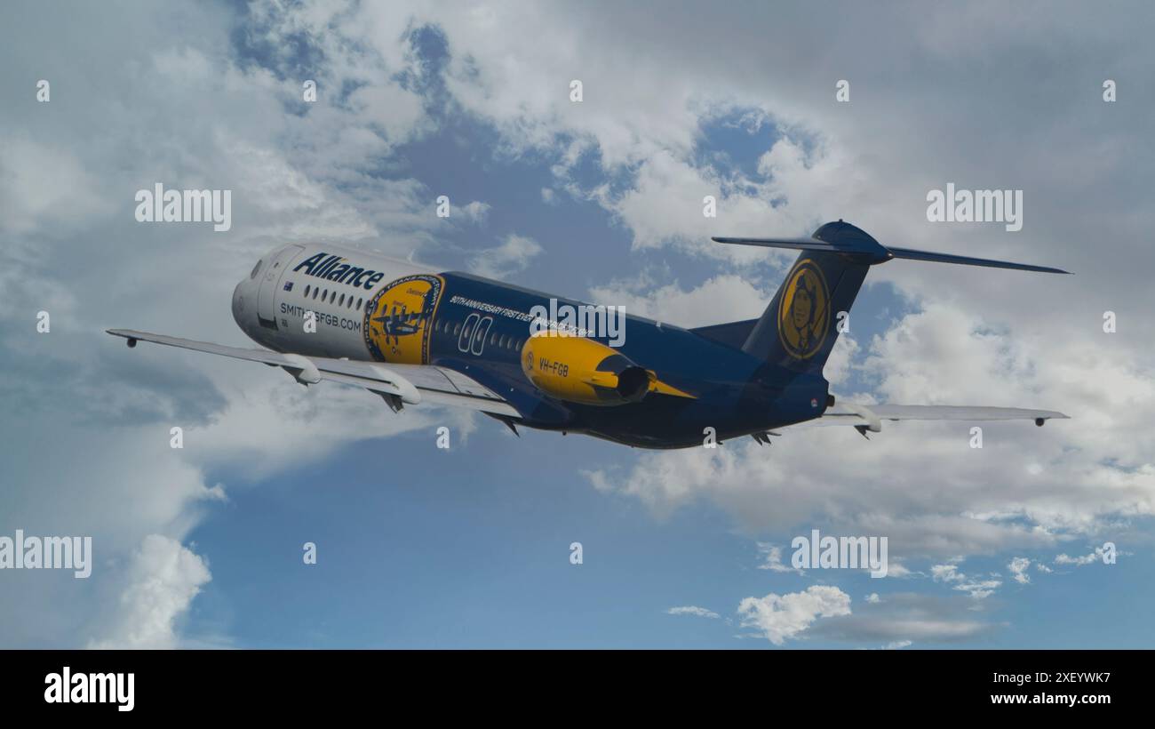 Alliance Airlines Fokker 100 VH-FGB First Trans Pacific Flight Livery ...