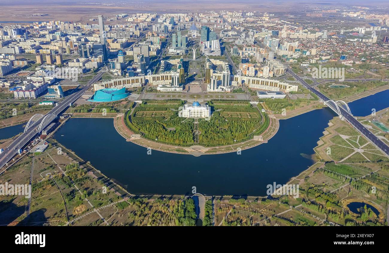 The aerial view of Kazakhstan Presidential Palace (Ak Orda) in Astana ...