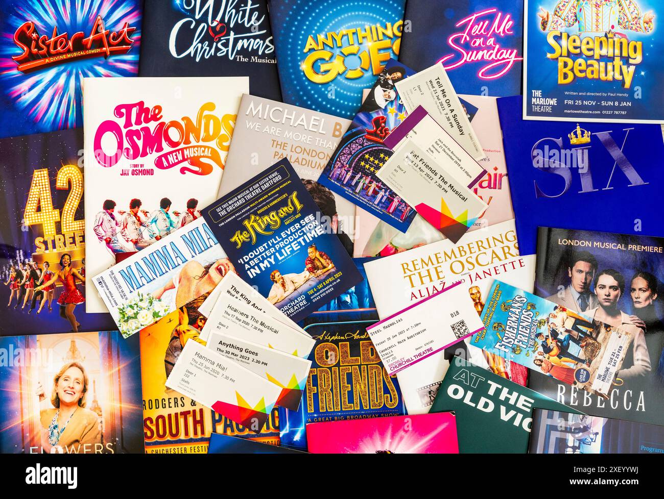 Top bottom view of assortment of various theatre programmes from ...