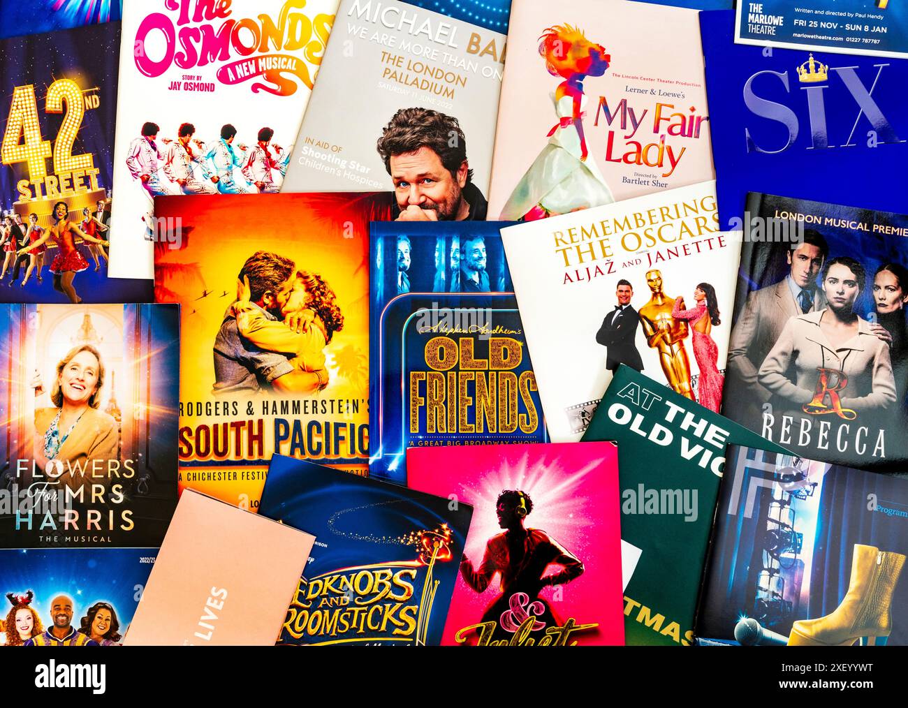 Top bottom view of assortment of various theatre programmes from ...