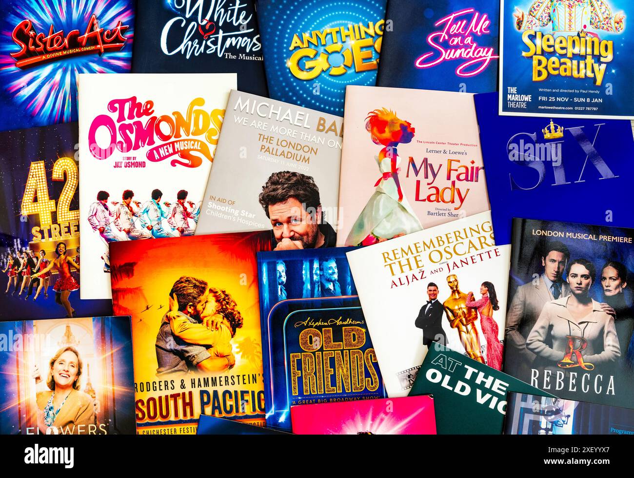 Top bottom view of assortment of various theatre programmes from ...