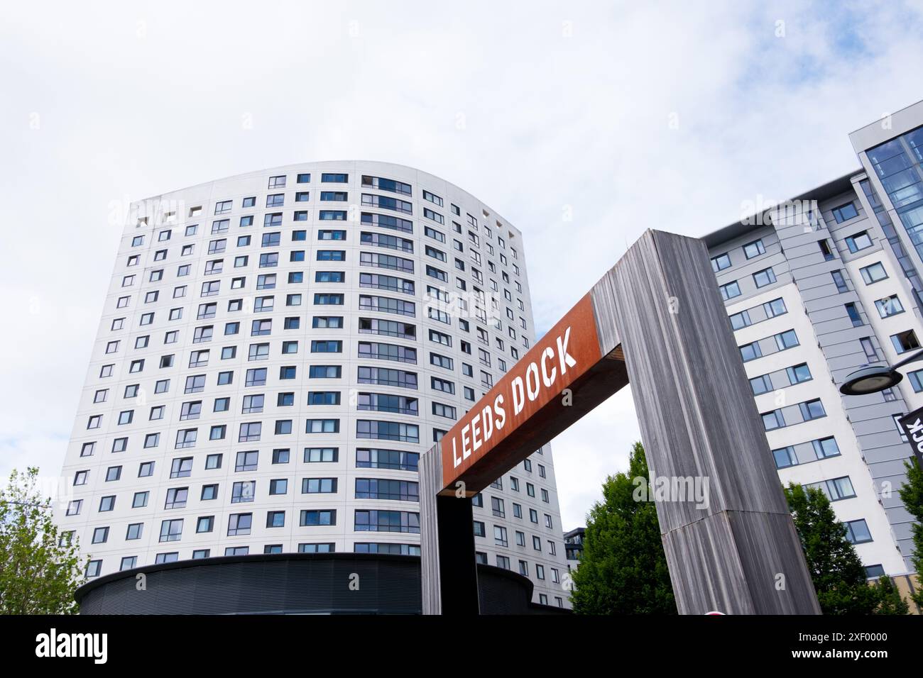 Leeds England: 3rd June 2024: Leeds Dock entrance. A large sign reading ...