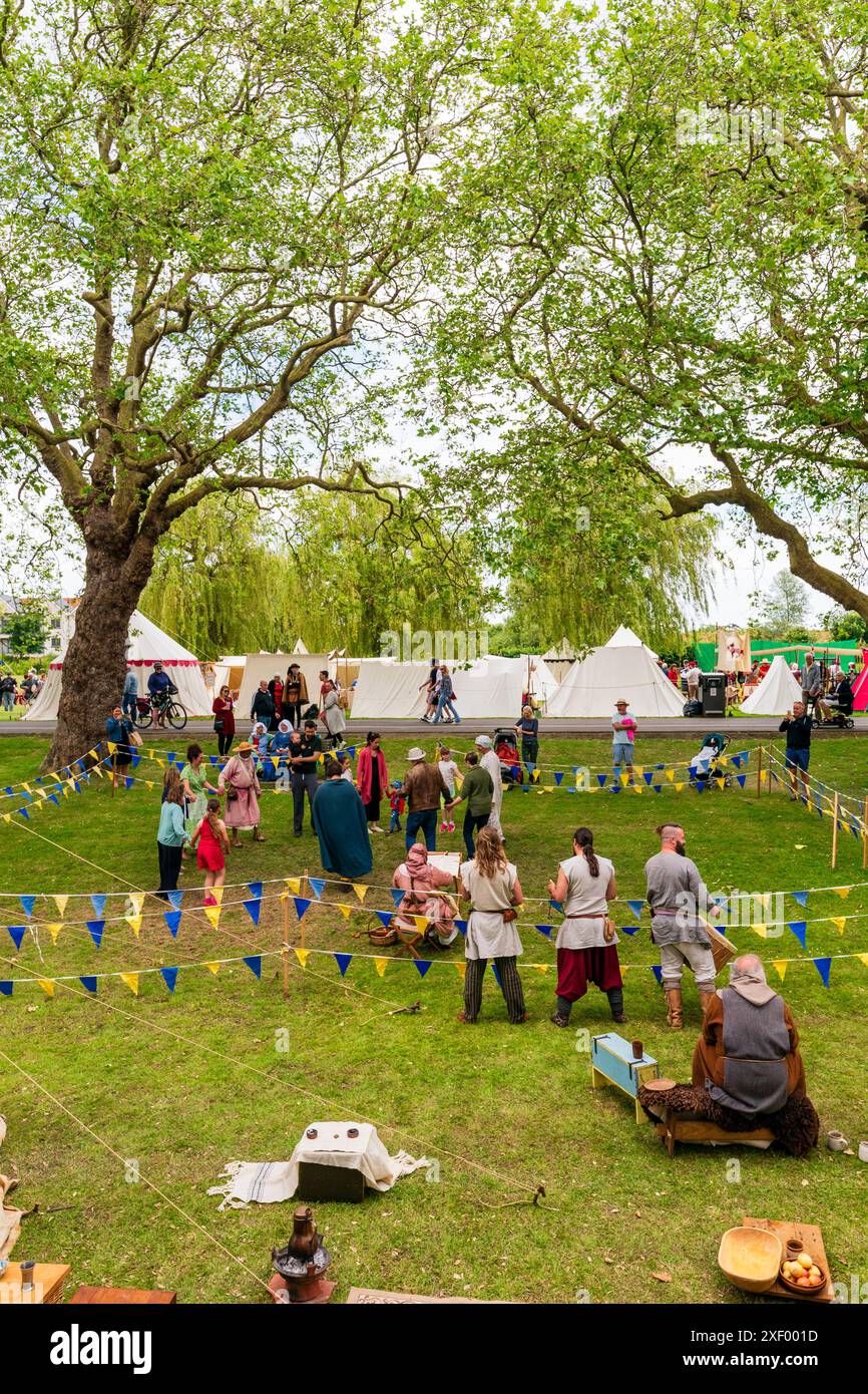 Medieval encampment on the green at Sandwich in Kent. Reenactors and ...
